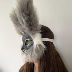 White Gray Cat Cosplay Mask | Faux Fur Animal Mask | Universal Size ...