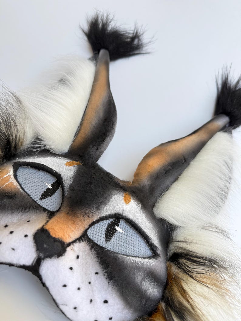 Lynx Mask With Long Ears and Fluffy Tail | Colorful Gray Brown White ...