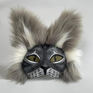 White Gray Cat Mask Fluffy | Handmade Mask for Therians | Daughter Gift ...