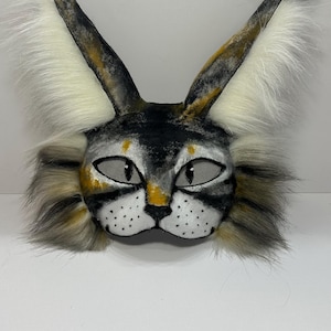 Therian Cat Mask | Gray, Brown & White Full Head Design | Handmade Faux ...
