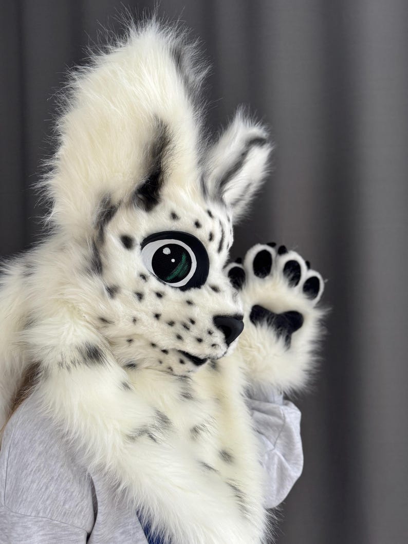 Snow Leopard Mask | Partial Fursuit | Wild Cat Theriotype | Black White ...