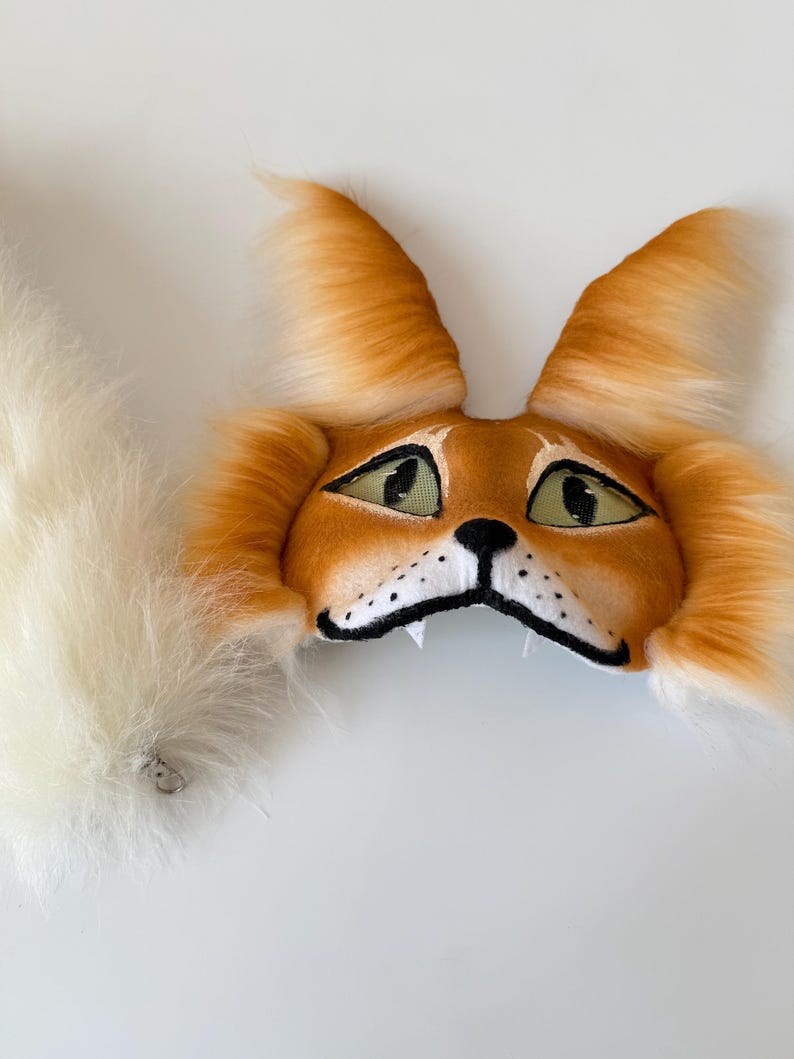 Fluffy Therian Cat Mask for Girls | Half Face Realistic Yellow Orange ...