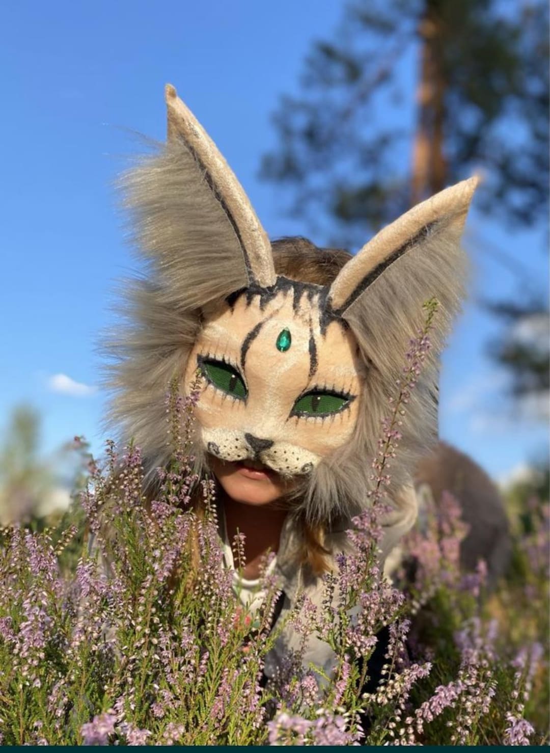 Creamy Gray Cat Costume Mask | Jumping Cat Furry Cosplay | Teen Gift ...