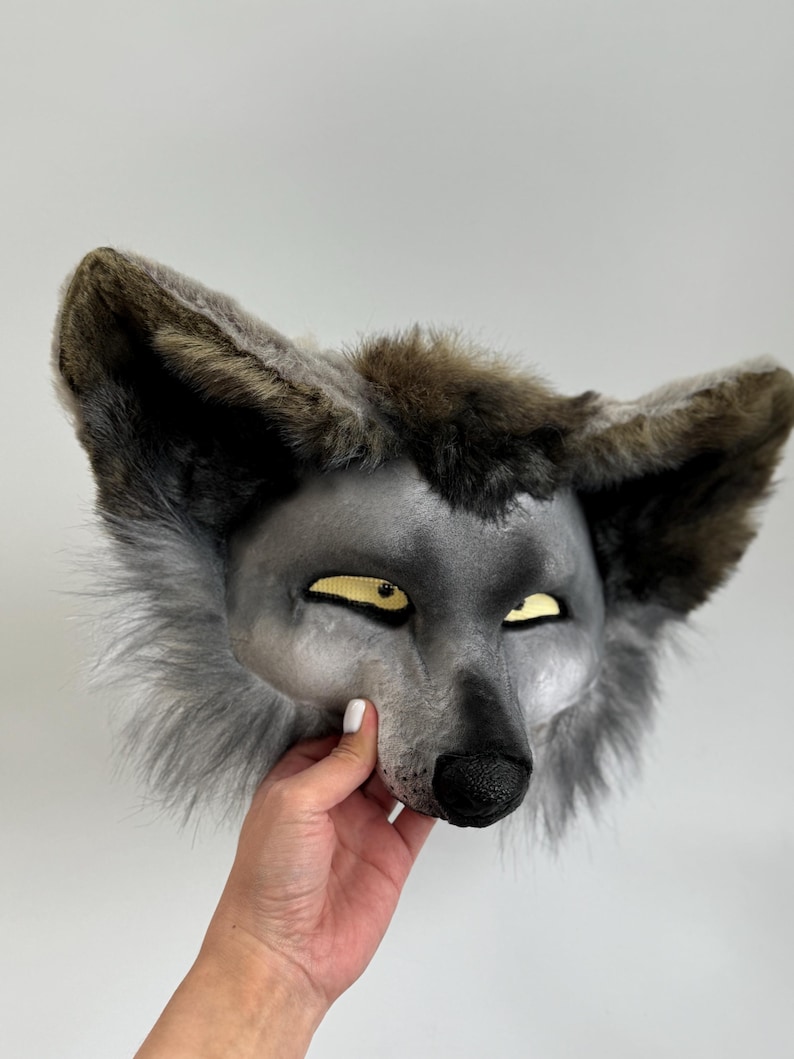 Gray Wolf Mask With Yellow Eyes | Therian Set With Paws and Tail ...