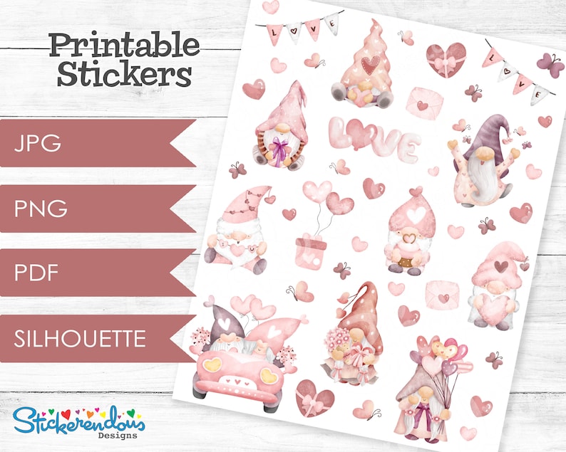 Valentine's Day Valentine Gnomes in Pink Printable Planner Decorative ...