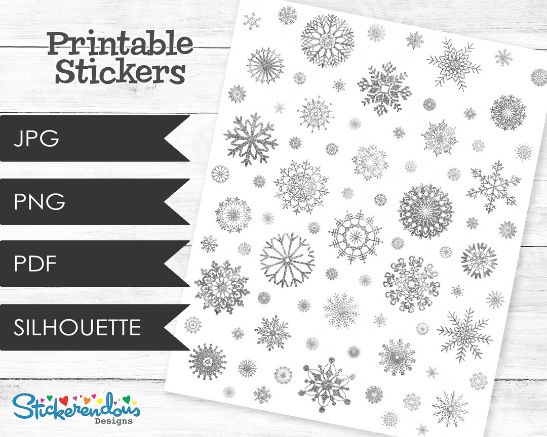Silver Glitter Snowflakes Winter Printable Planner Decorative Stickers ...