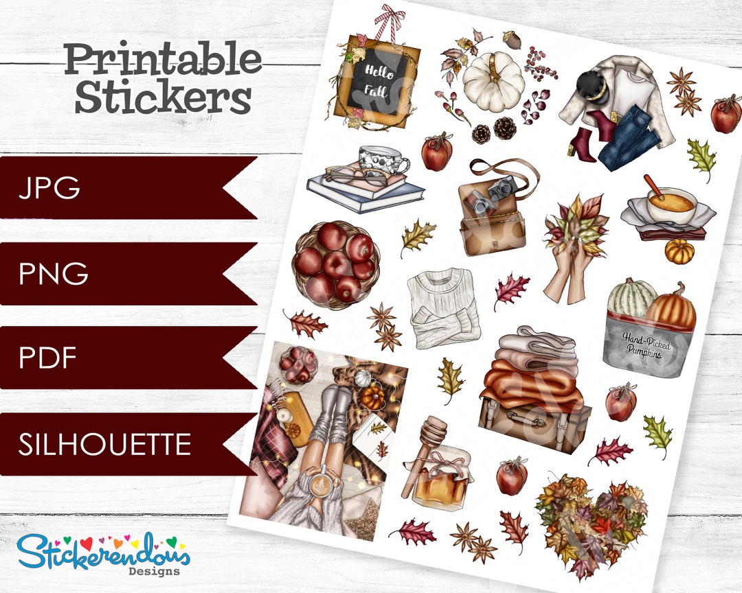 Autumn / Fall Vibes Printable Planner Decorative Stickers, Happy ...