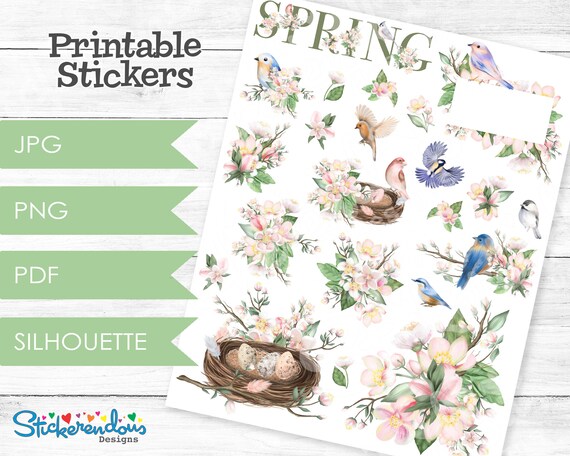 Spring Blooms & Birds Watercolor Printable Planner Decorative - Etsy