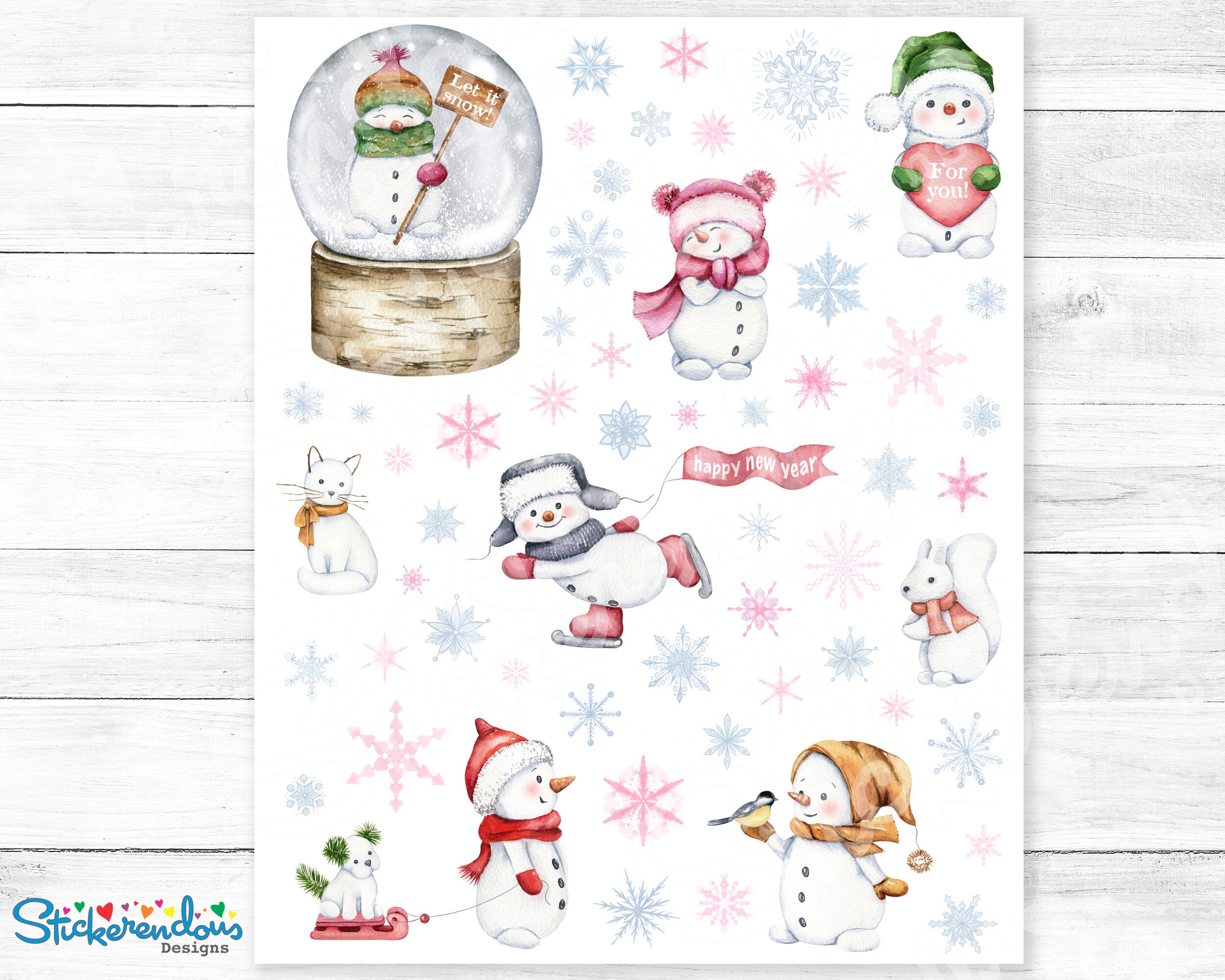 Snowflakes & Snowmen Printable Planner Decorative Stickers, Happy ...