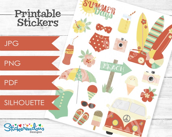 Retro Summer Printable Planner Decorative Stickers Happy - Etsy