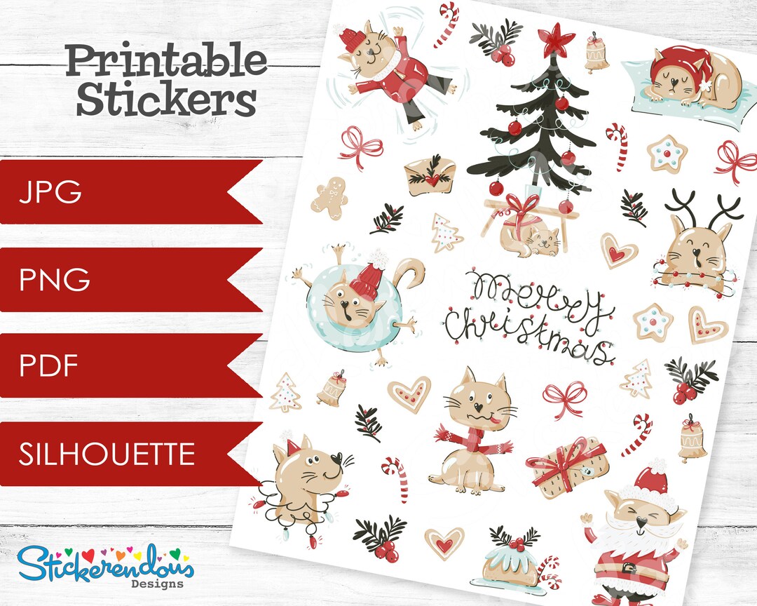 Silly Christmas Cats Printable Planner Decorative Stickers, Happy ...