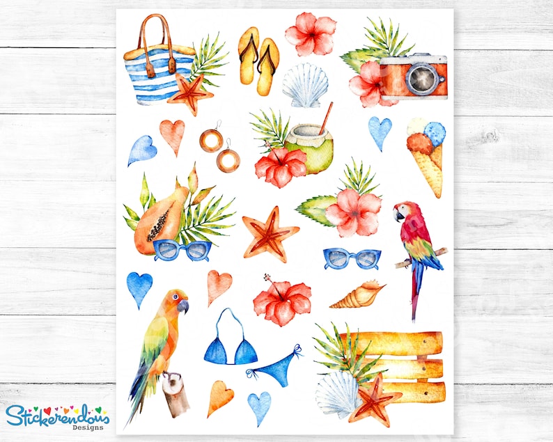 Summer Vacation Watercolor Printable Planner Decorative Stickers, Happy ...