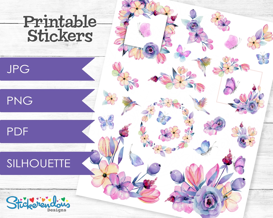 Purple Floral Watercolor Printable Planner Decorative Stickers, Happy ...