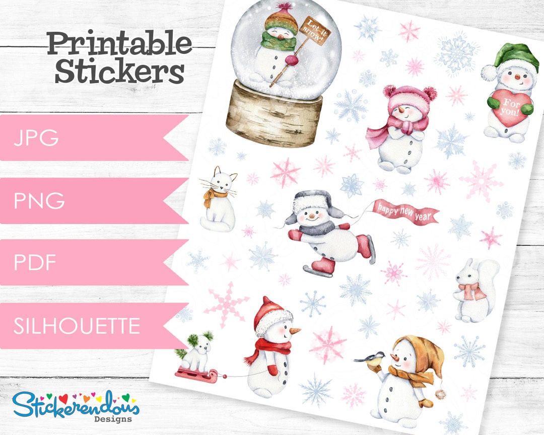 Snowflakes & Snowmen Printable Planner Decorative Stickers, Happy ...