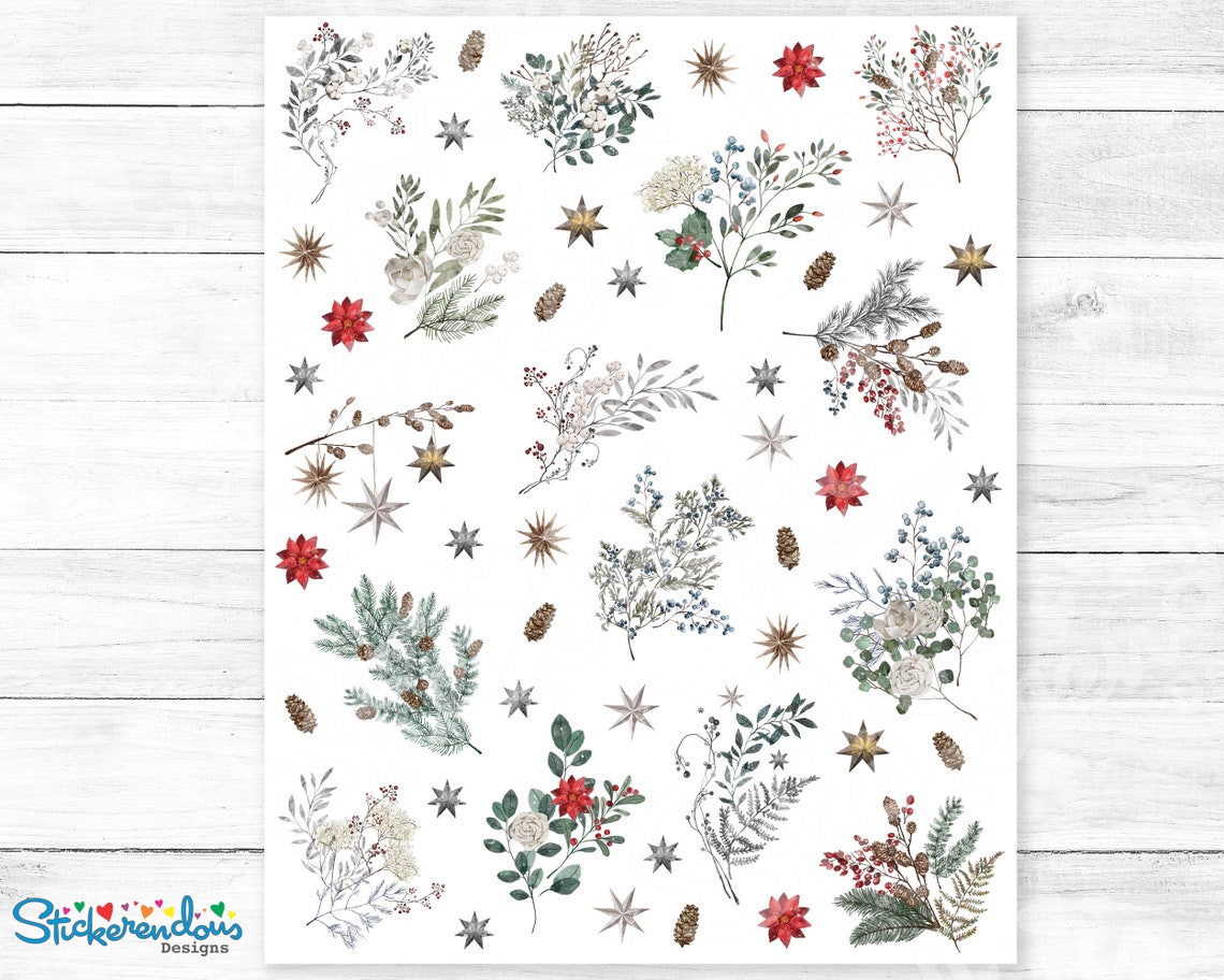 Winter Flora Printable Planner Decorative Stickers, Happy Planner, Erin ...