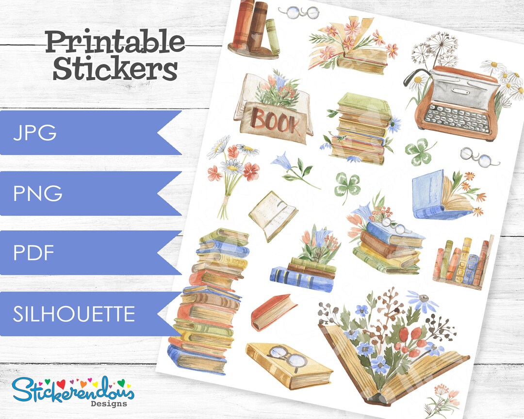 Book Lovers Floral Watercolor Printable Planner Decorative Stickers ...