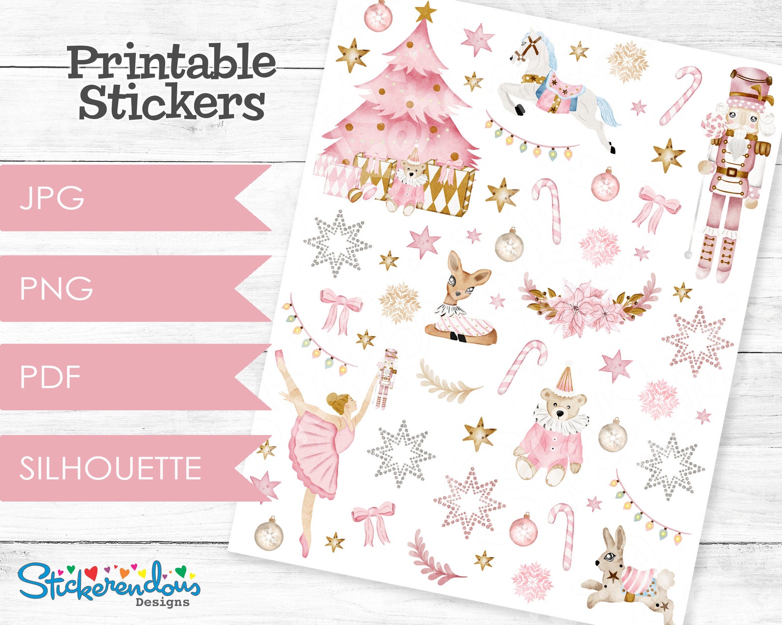 Christmas Pink Nutcracker Ballet Printable Planner Decorative Stickers ...