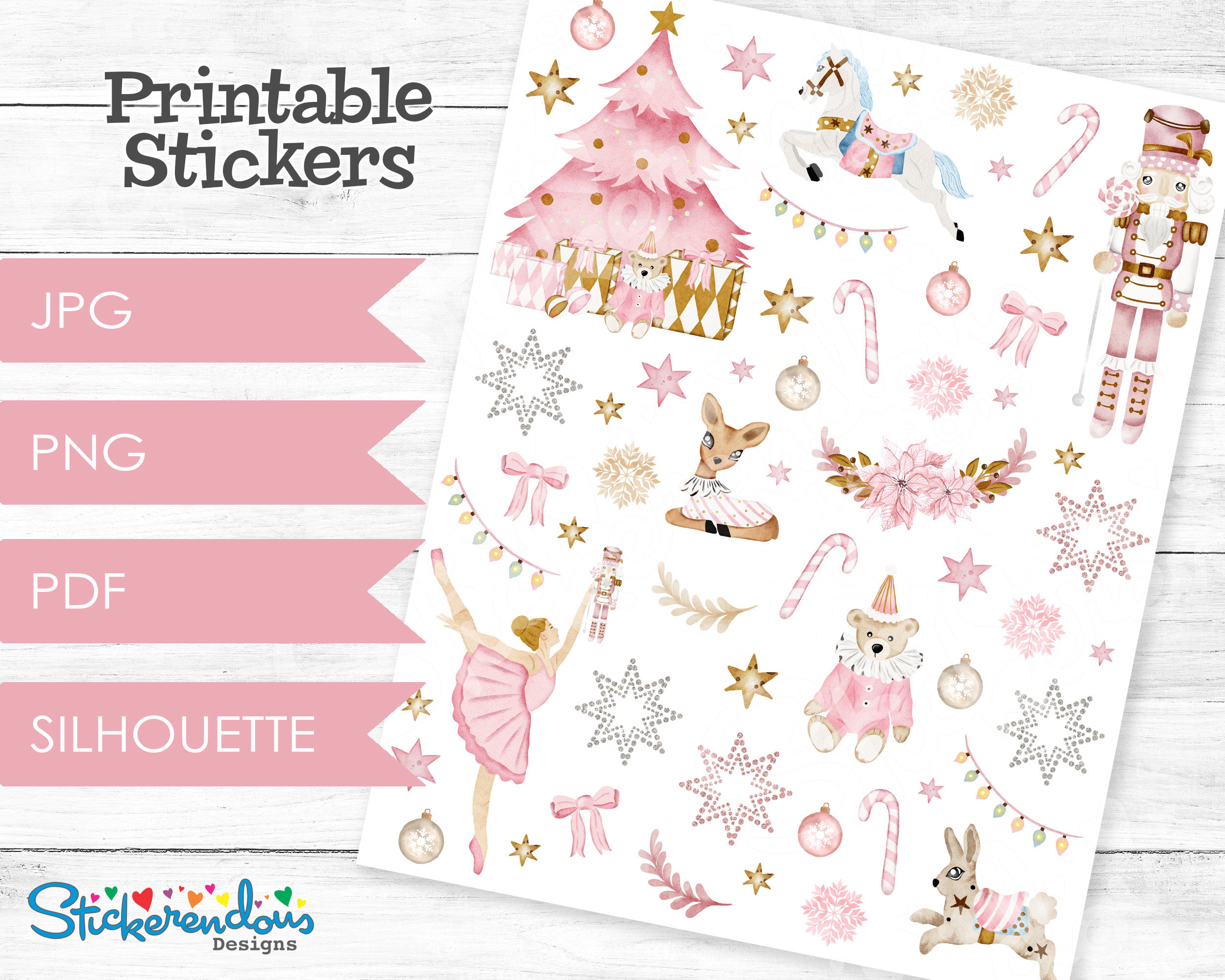 Christmas Pink Nutcracker Ballet Printable Planner Decorative Stickers ...