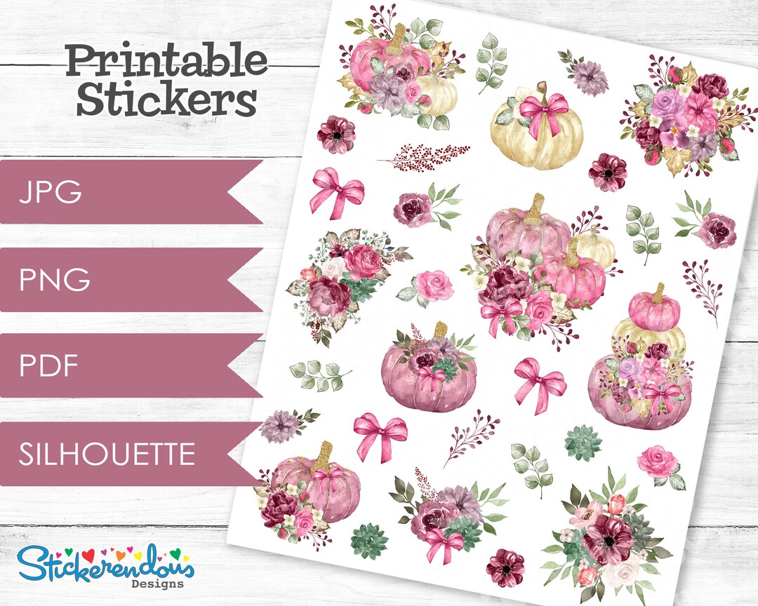 Pink Pumpkins With Flowers Printable Planner Decorative Stickers, Happy ...
