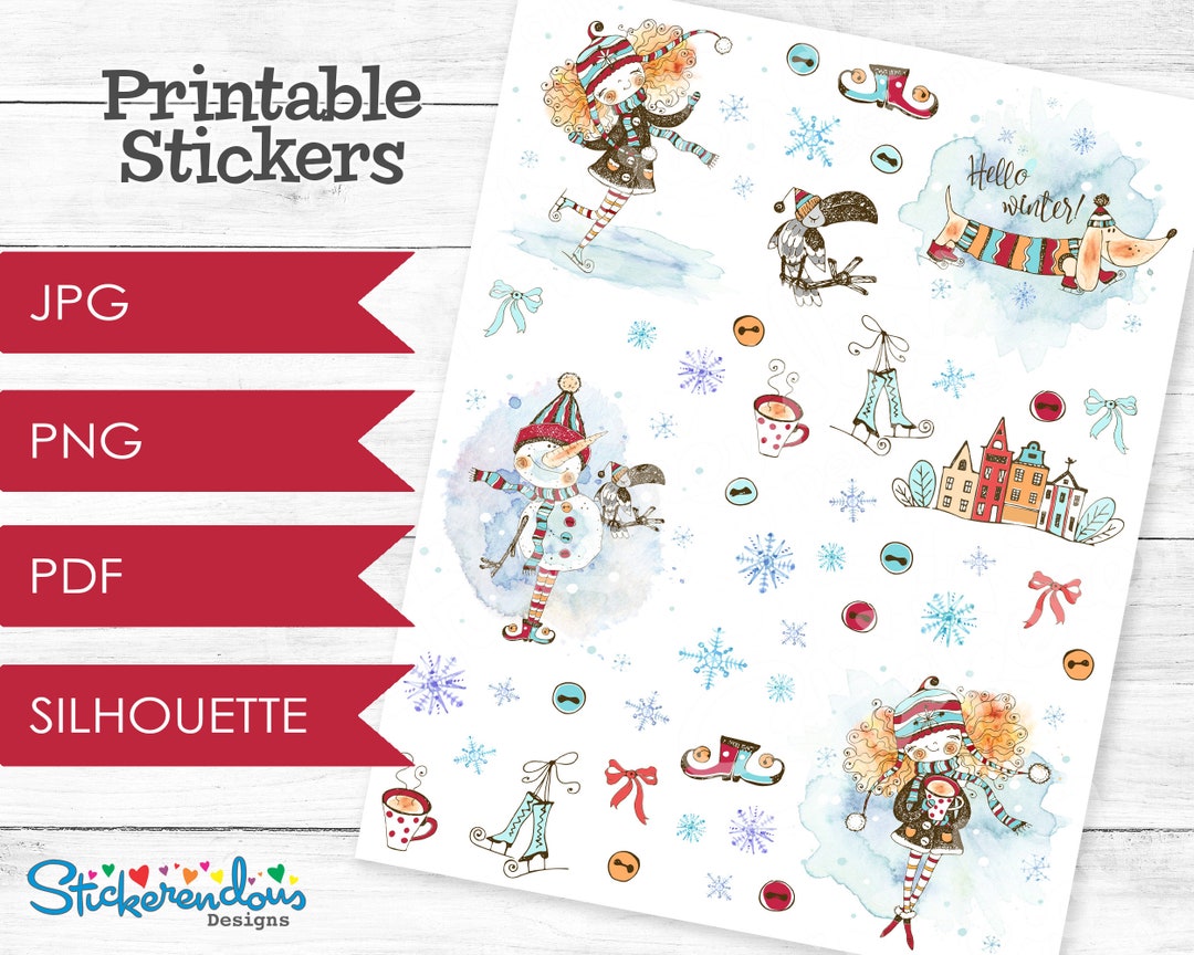 Whimisical Winter Watercolor Printable Planner Decorative Stickers ...