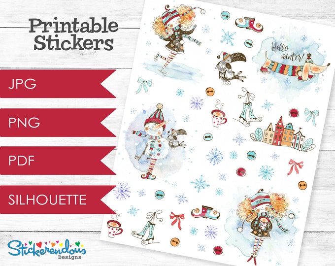 Whimisical Winter Watercolor Printable Planner Decorative Stickers ...