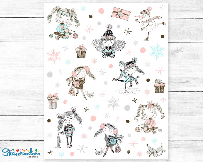 Winter Girls Printable Planner Decorative Stickers, Happy Planner, Erin ...