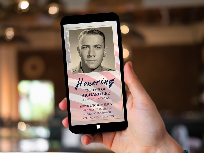 Valor Remembered Editable Memorial Digital Funeral Invitation ...