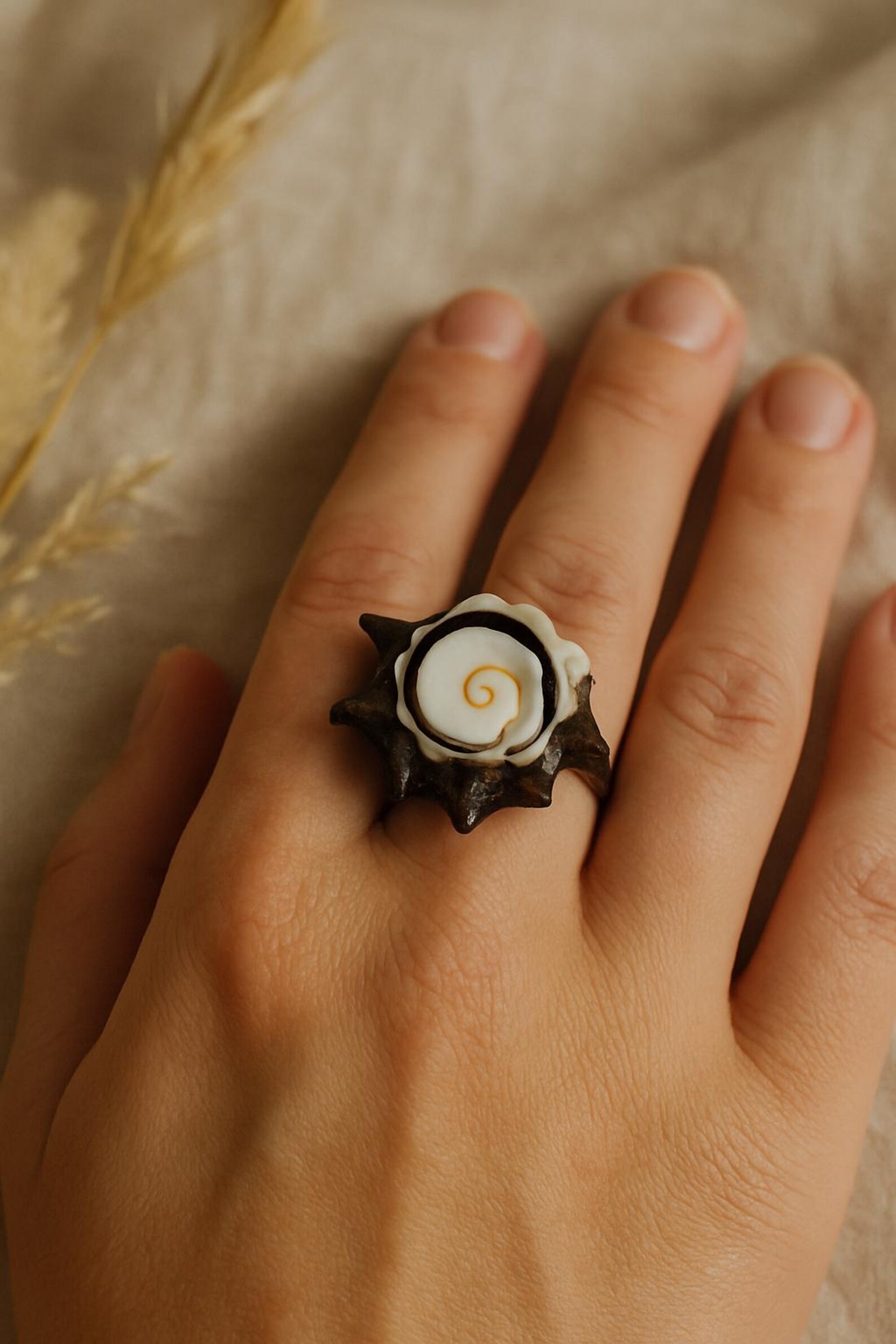 One-of-a-kind Carved Shell Rings | Natural Spiral Sea Shell Jewelry ...