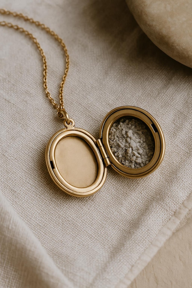 Custom Cremation Locket Necklace – 14K Gold-plated Oval Memorial ...
