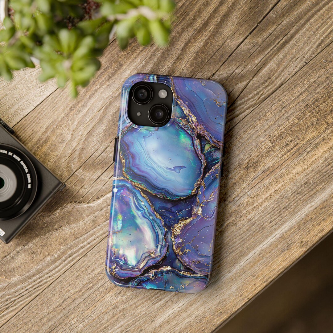 Ultra Luxe Abalone Shell Phone Case, Iridescent Ocean Texture With Gold ...