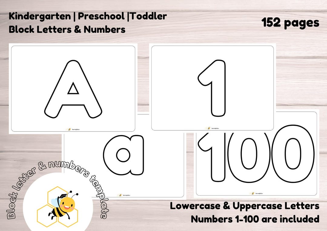 Large Alphabet Numbers Block Letter Simple Black and White A4 Landscape ...