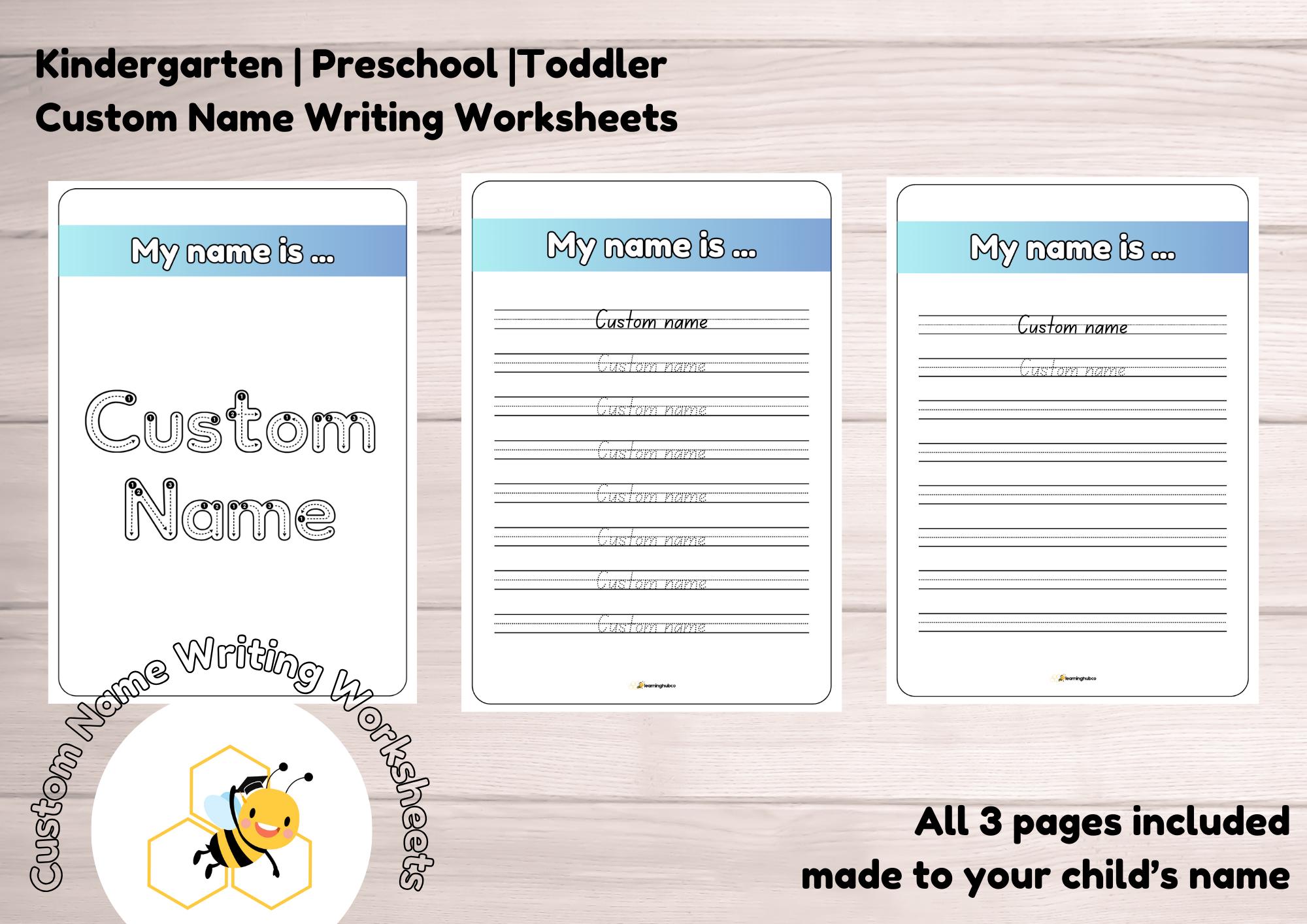 Custom Name Tracing Writing Worksheets Kindergarten Kindy Preschool ...