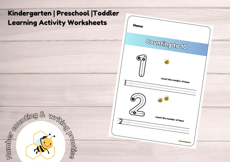 Number Counting Writing Practice Worksheets 1-10 Kindergarten Kindy ...