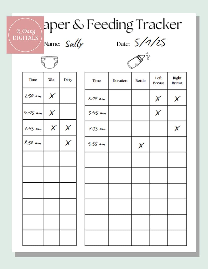 Newborn Baby Tracker: Diaper & Feeding Log Printable PDF Download - Etsy