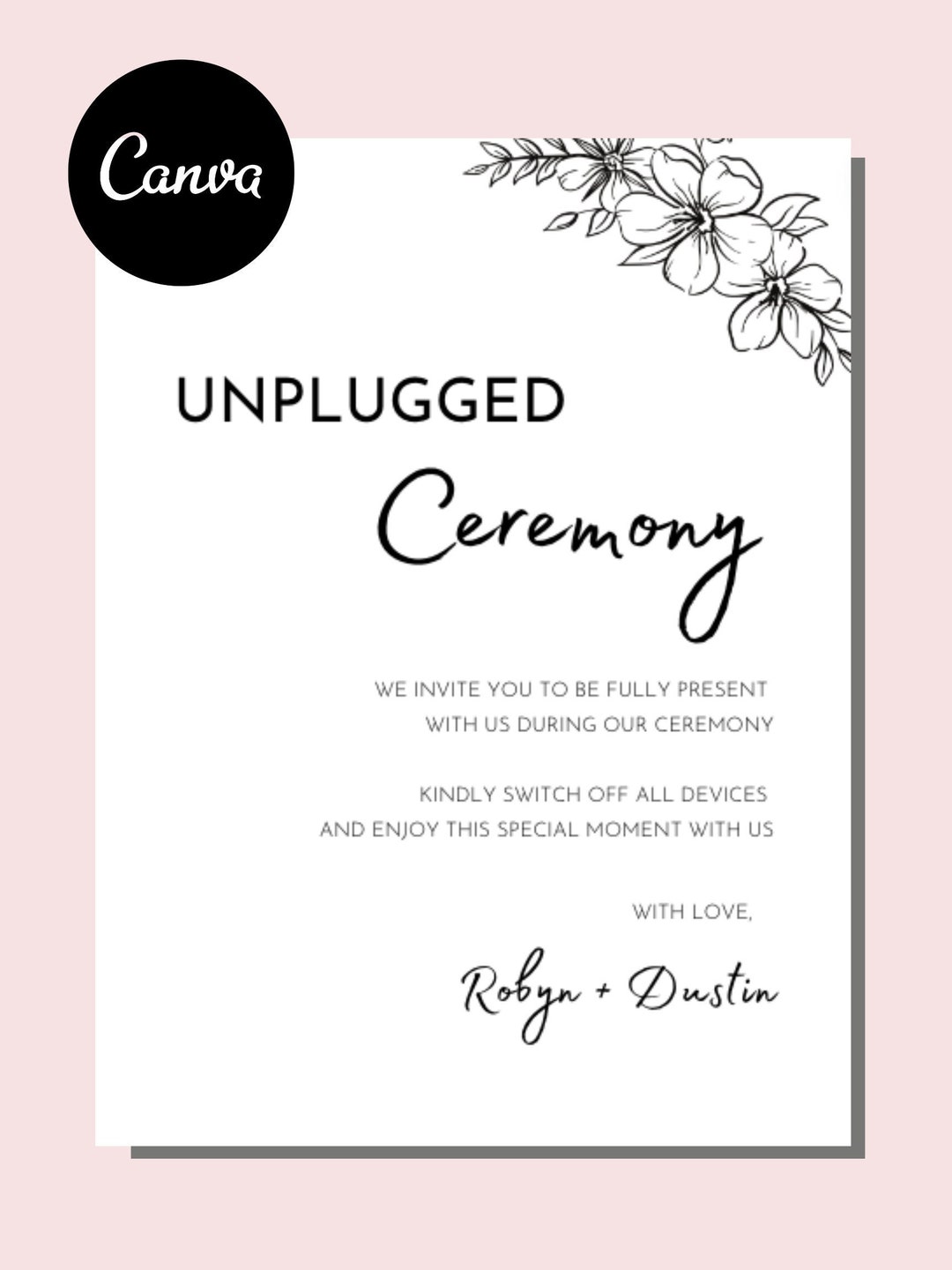Unplugged Ceremony Sign Poster Template Wedding Signage Editable Canva ...