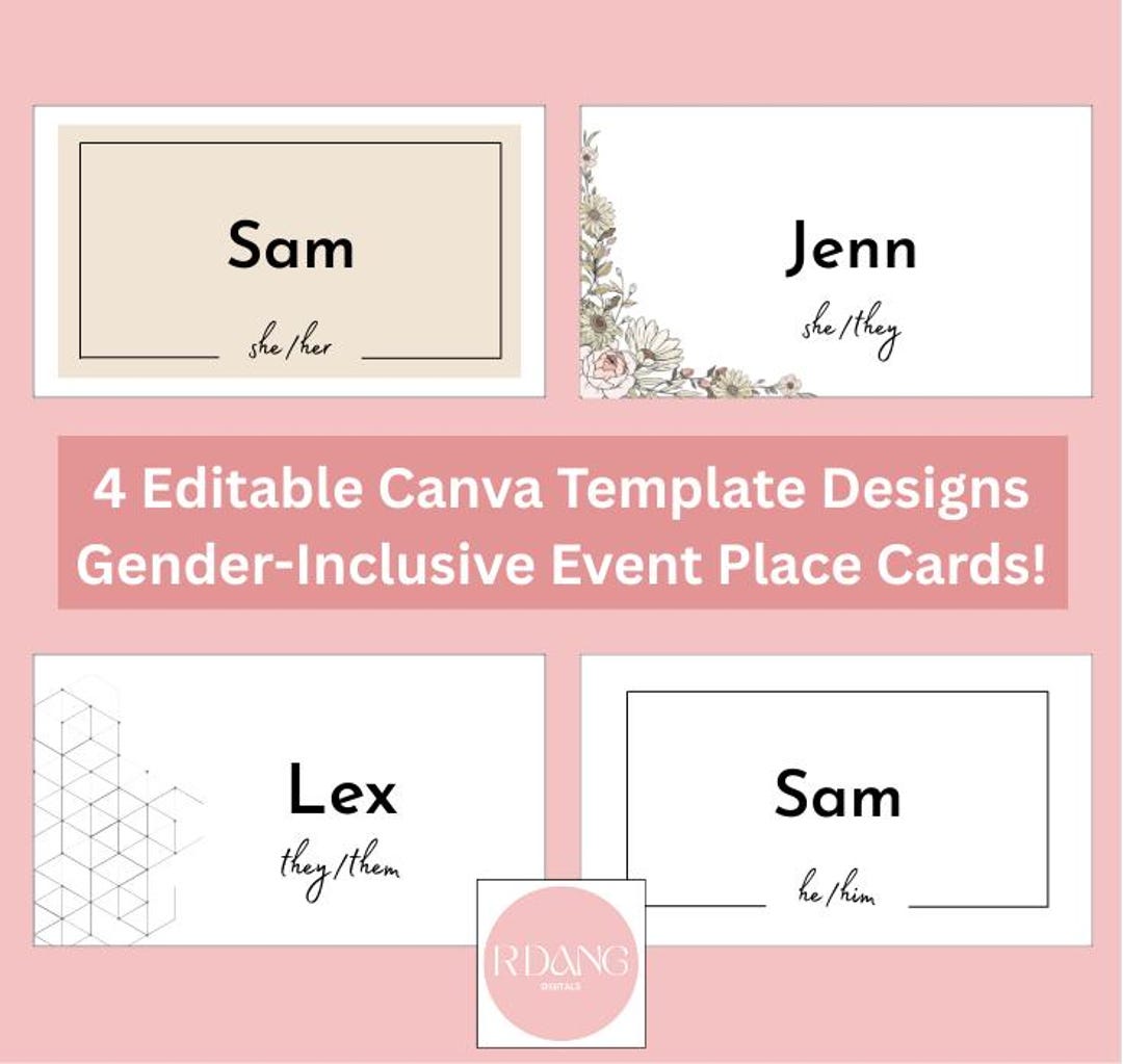 Pronoun Place Cards Template | Editable Canva, Inclusive Seating ...