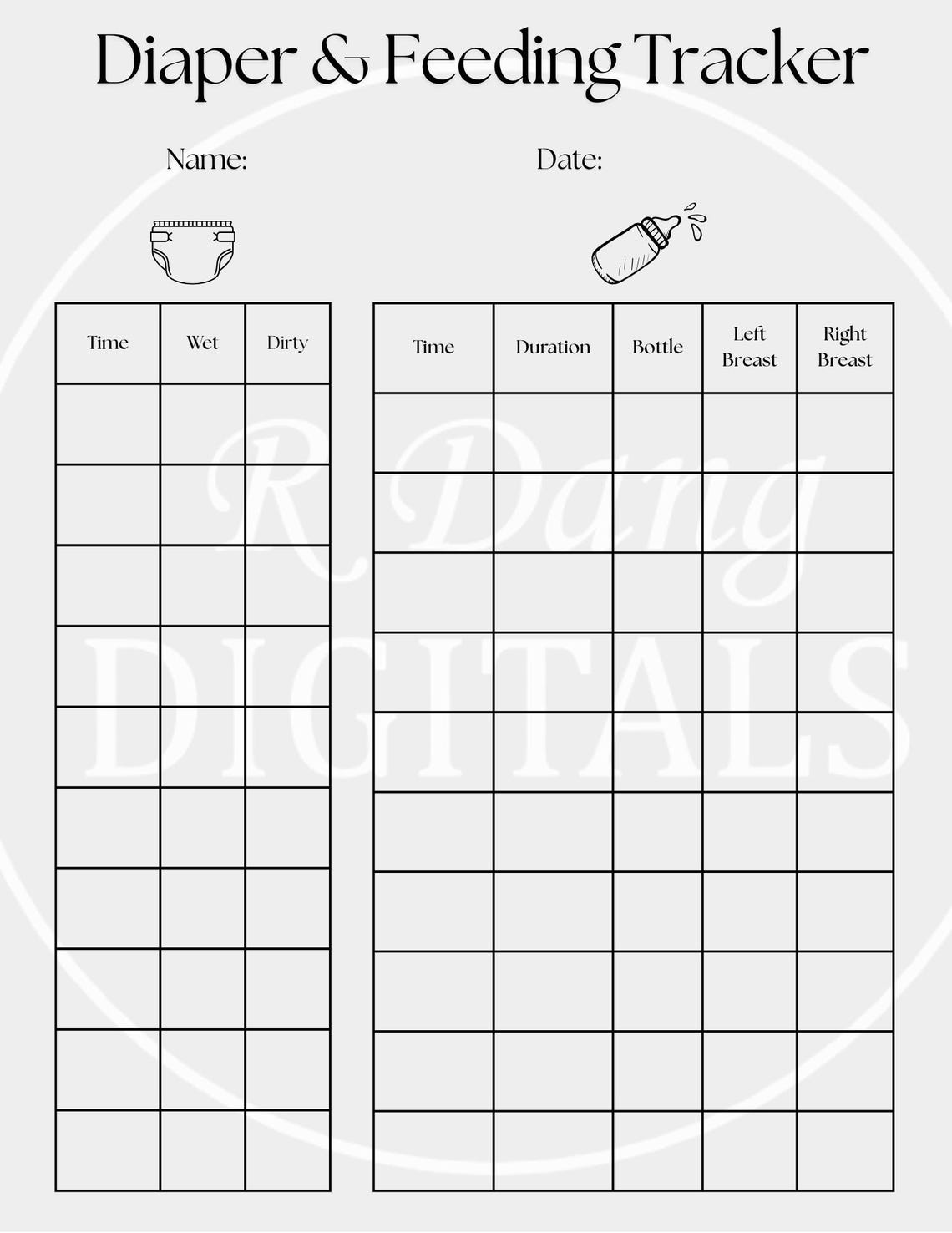 Newborn Baby Tracker: Diaper & Feeding Log Printable PDF Download - Etsy