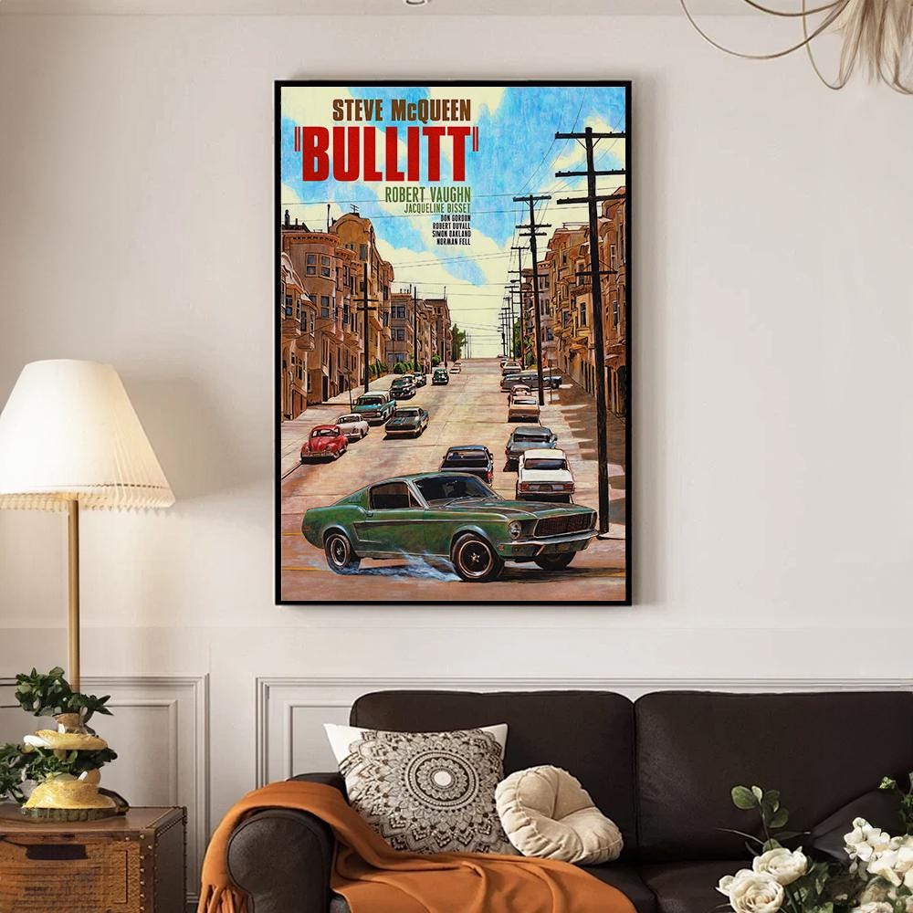 Bullitt Movie Poster, Retro Home Decor, Wall Art, Vintage Living Room ...