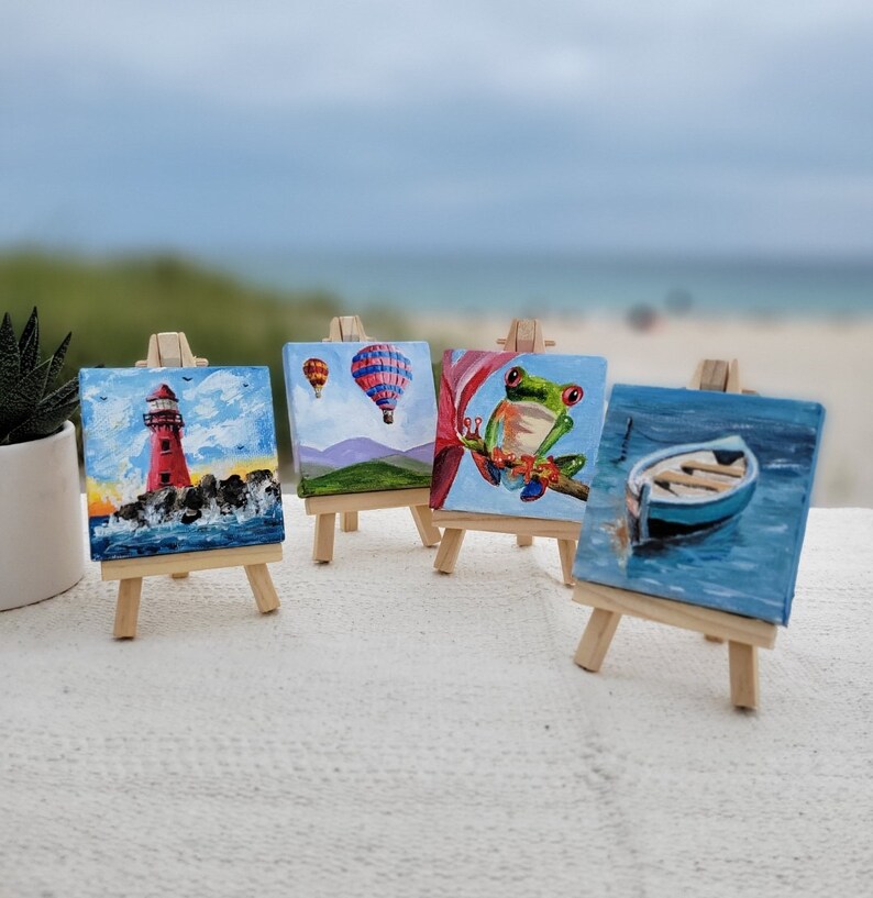 Mini Canvas Art 3"x3" - Includes Easel, Adventure and Nature Desk Decor ...
