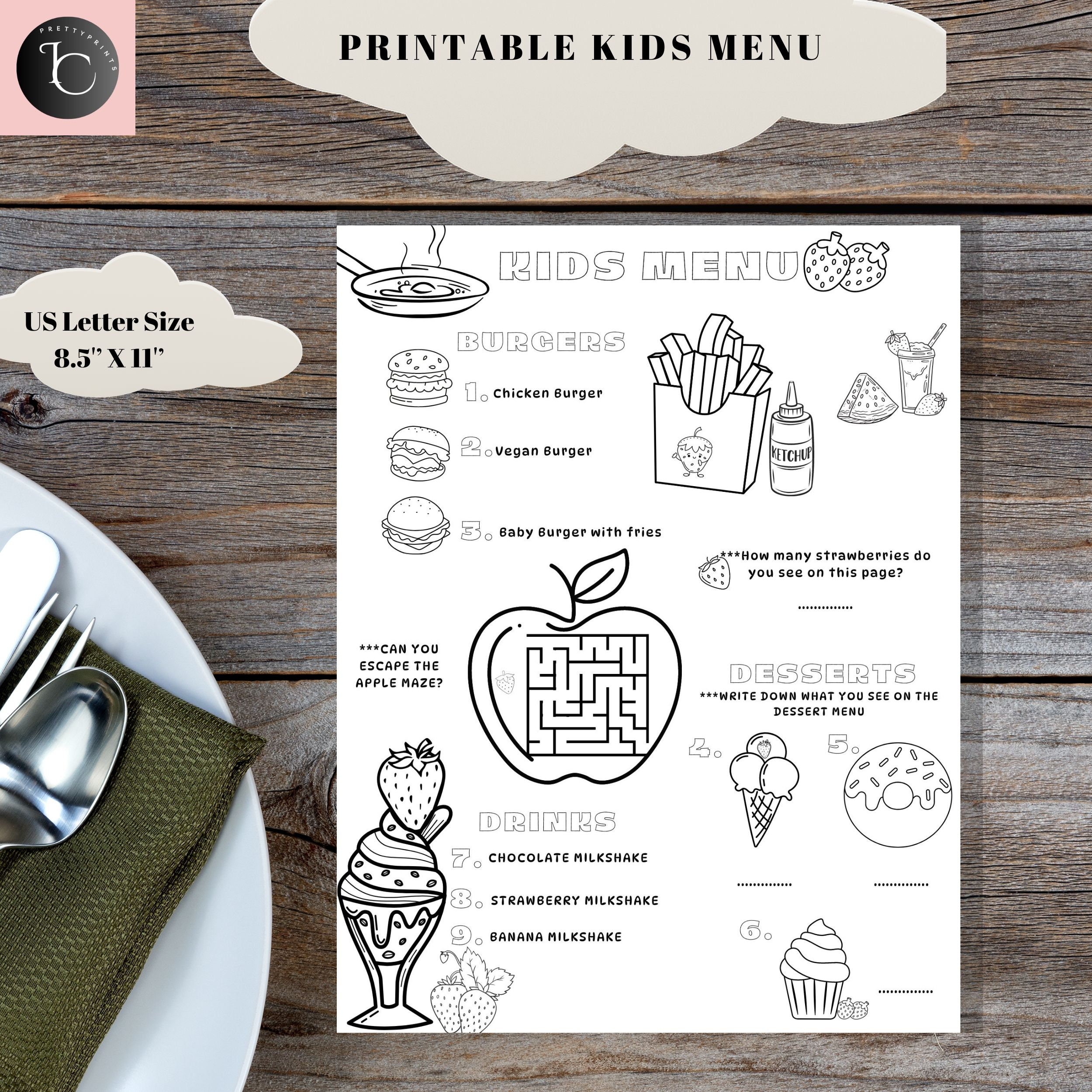 Kids Menu, Coloring Page, Activity Menu, Bar Menu, Restaurant Menu ...