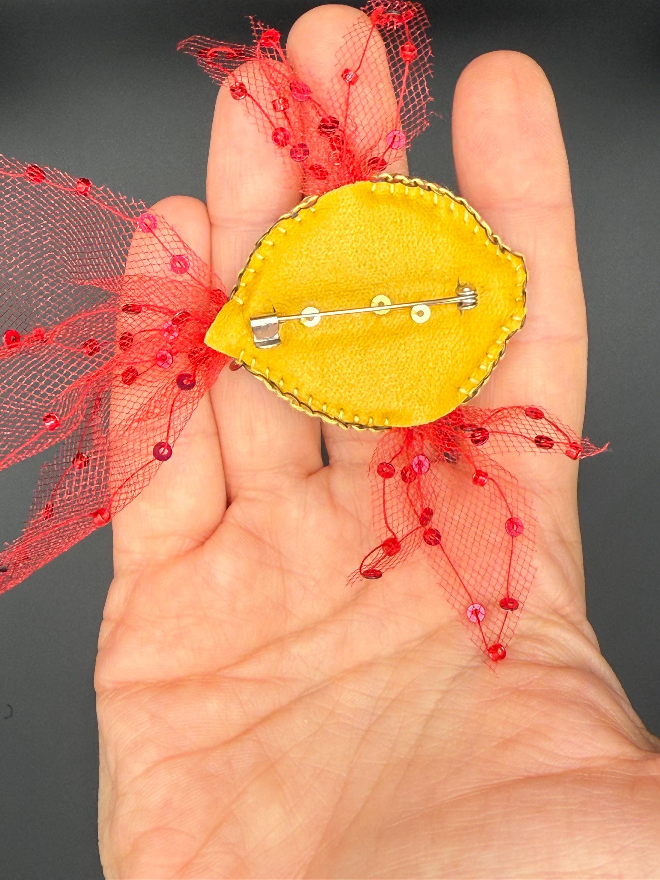 Handmade Sequin Fish Brooch, Colorful Embroidered Fish Pin With Red Net ...
