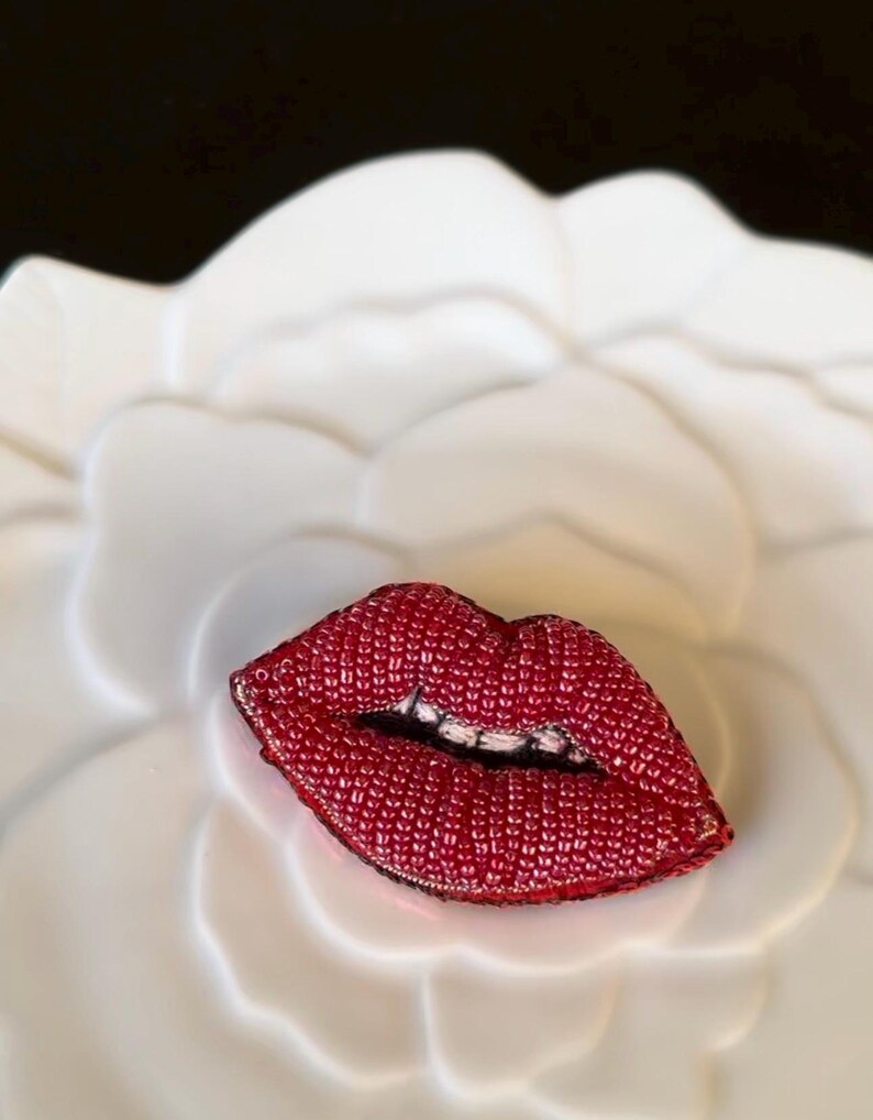 Red Lip Brooch, Red Lips Jewelry, Embroidered Colorful Brooch, Red Lip ...