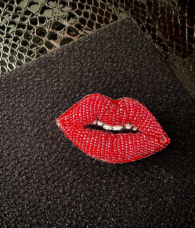 Red Lip Brooch, Red Lips Jewelry, Embroidered Colorful Brooch, Red Lip ...
