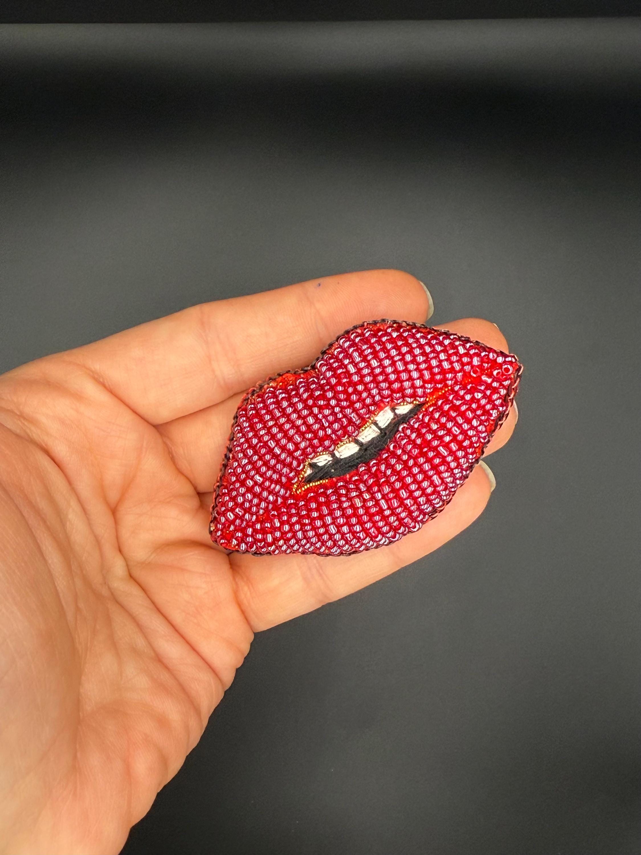 Red Lip Brooch, Red Lips Jewelry, Embroidered Colorful Brooch, Red Lip ...