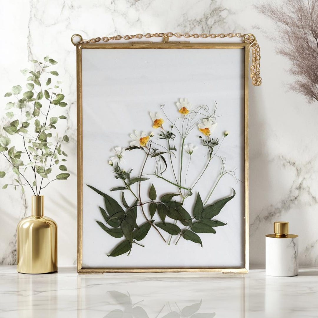 Original Real Pressed Flower Frame Art, 5x7'' Glass Metal Floating Gift ...