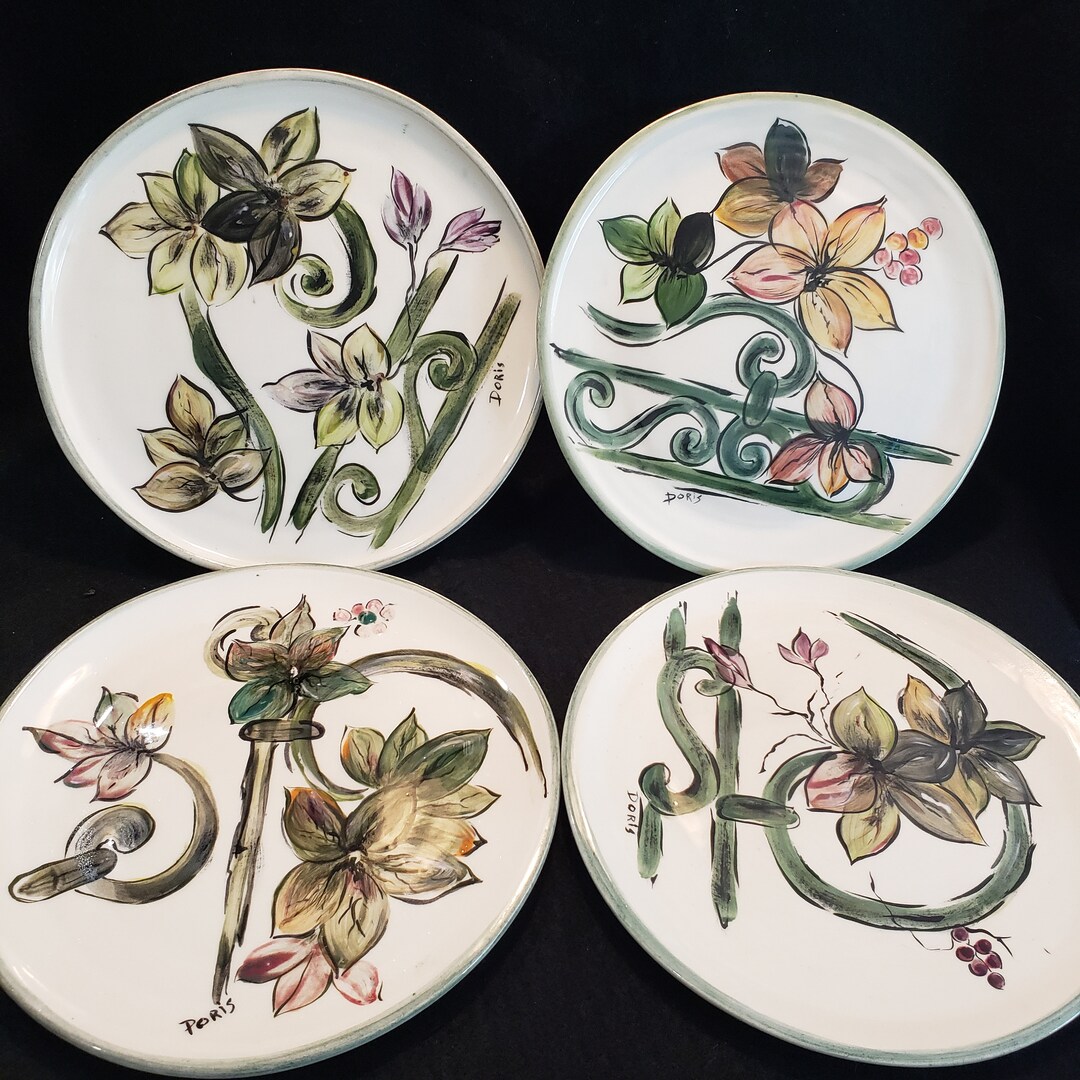 Set of Four Ceramic Hand Painted Plates Floral Luncheon - Etsy