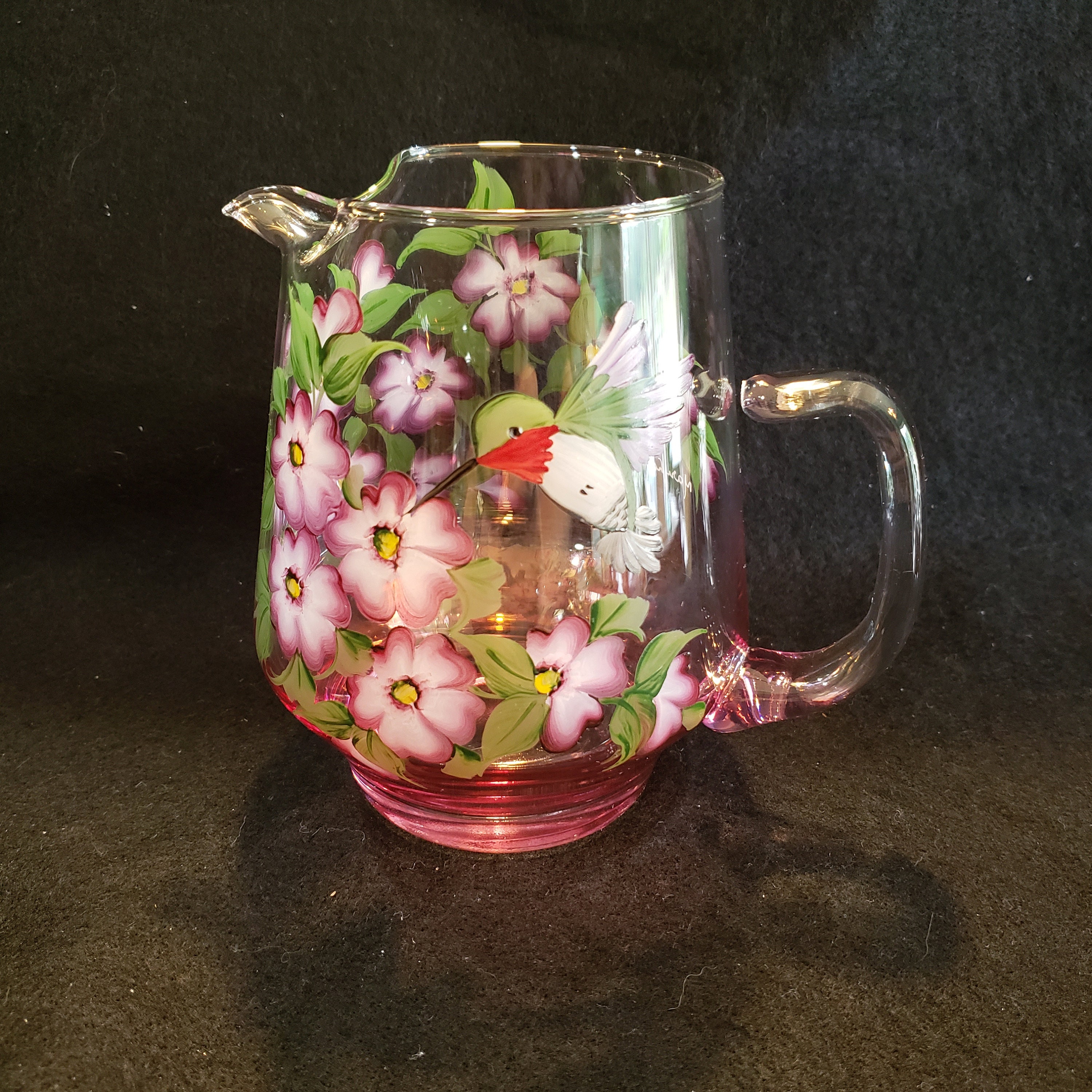 Hand Blown Lavender Glass Pitcher Hand Painted With Flowers - Etsy