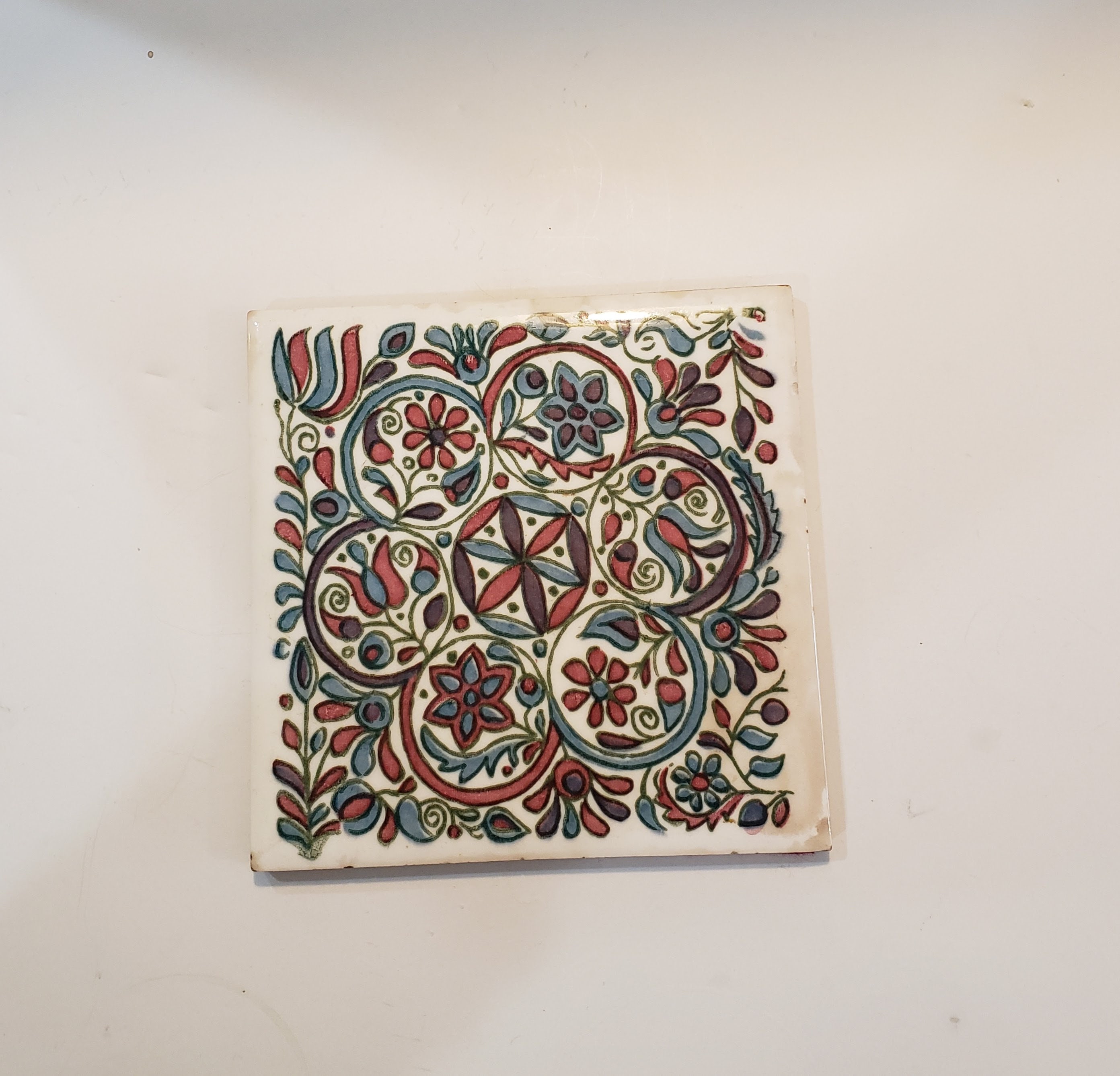 Vintage Wheeling Cushion Co. Decorative Tile or Trivet in a Floral PA ...