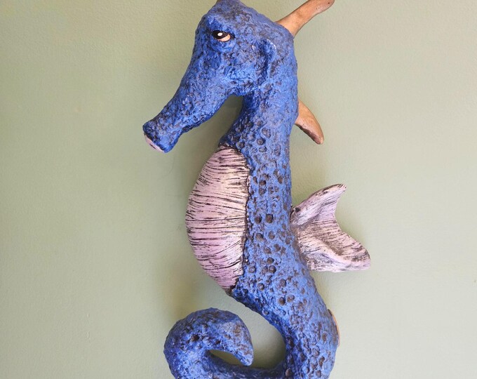 Original Papier Mache Whimsical Sculpture of Seahorse by Egg of Key ...