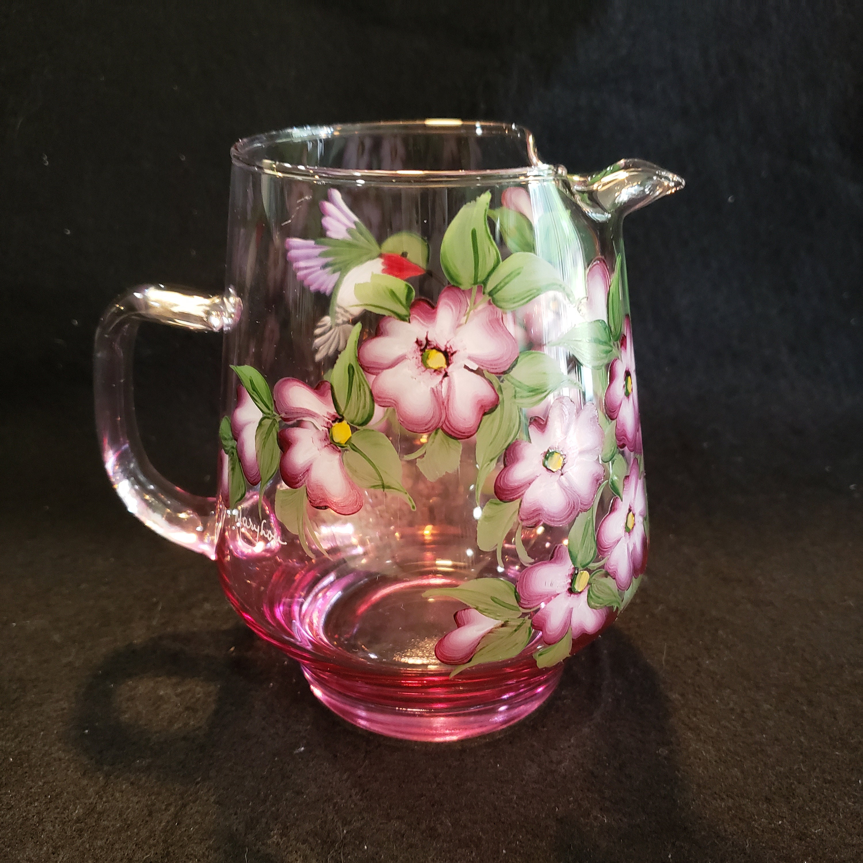 Hand Blown Lavender Glass Pitcher Hand Painted With Flowers - Etsy